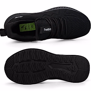 Feethit Running Shoes for Women Workout Sneakers with Breathable Mesh Lightweight Wide Walking Shoes for Tennis Gym Travel Work Black Size 9.5