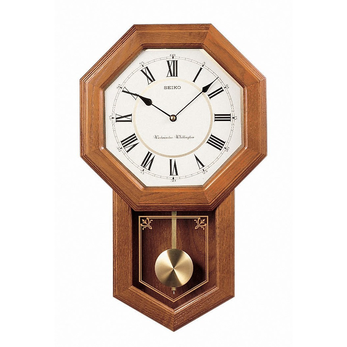 Seiko Light Oak Traditional Schoolhouse Wall Clock with Chime & Pendulum
