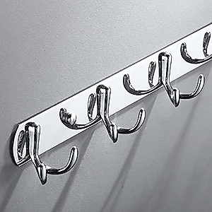 Juvielich Dual Prong Coat Hooks Wall Mounted Coat Hook with Adjustable Hooks for Hats Cloths Rack, Stainless Steel, 5 Hooks 450mm/17.72" Silver Colored Polished Finish,1 Pcs