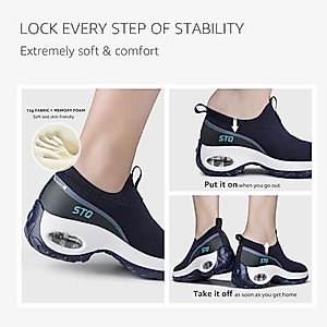 STQ Walking Shoes for Women Lightweight Slip on Comfort Sneakers with Arch Support Navy US 6