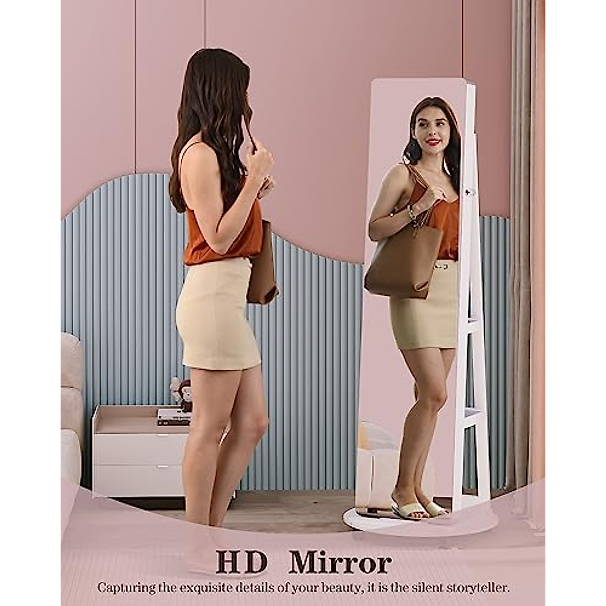 HWB Full-length mirror Jewelry Cabinet Standing with Lights 6297 (White 2)