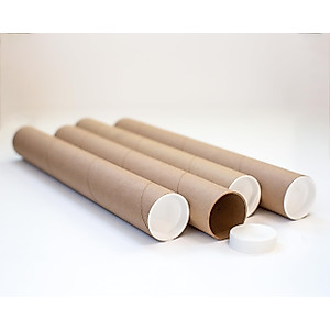 Packhorse Supply | 2-pack Kraft Mailing Tubes with Caps | 2-inch x 12-inch Usable (13" total length) | Heavy-Duty Cardboard Poster Tubes for Shipping and Storage of Documents and Art