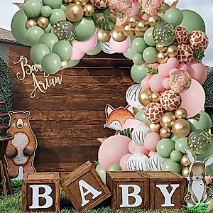 Green Yellow Brown Pink Beige Balloon Garland Double Stuffed for Baby Shower Wedding Birthday Gender Reveal Party Decoration (green gold)