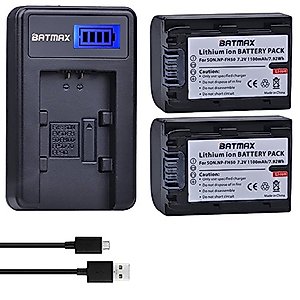 Batmax 2Packs NP-FH50 Battery + LCD USB Charger for Sony NP-FH30,NP-FH40,NP-FH50 H Series Batteries;Sony Alpha DSLR A230, DSLR A290, DSLR A330, DSLR A380, DSLR A390, Cyber-Shot DSC-HX1 Handycams