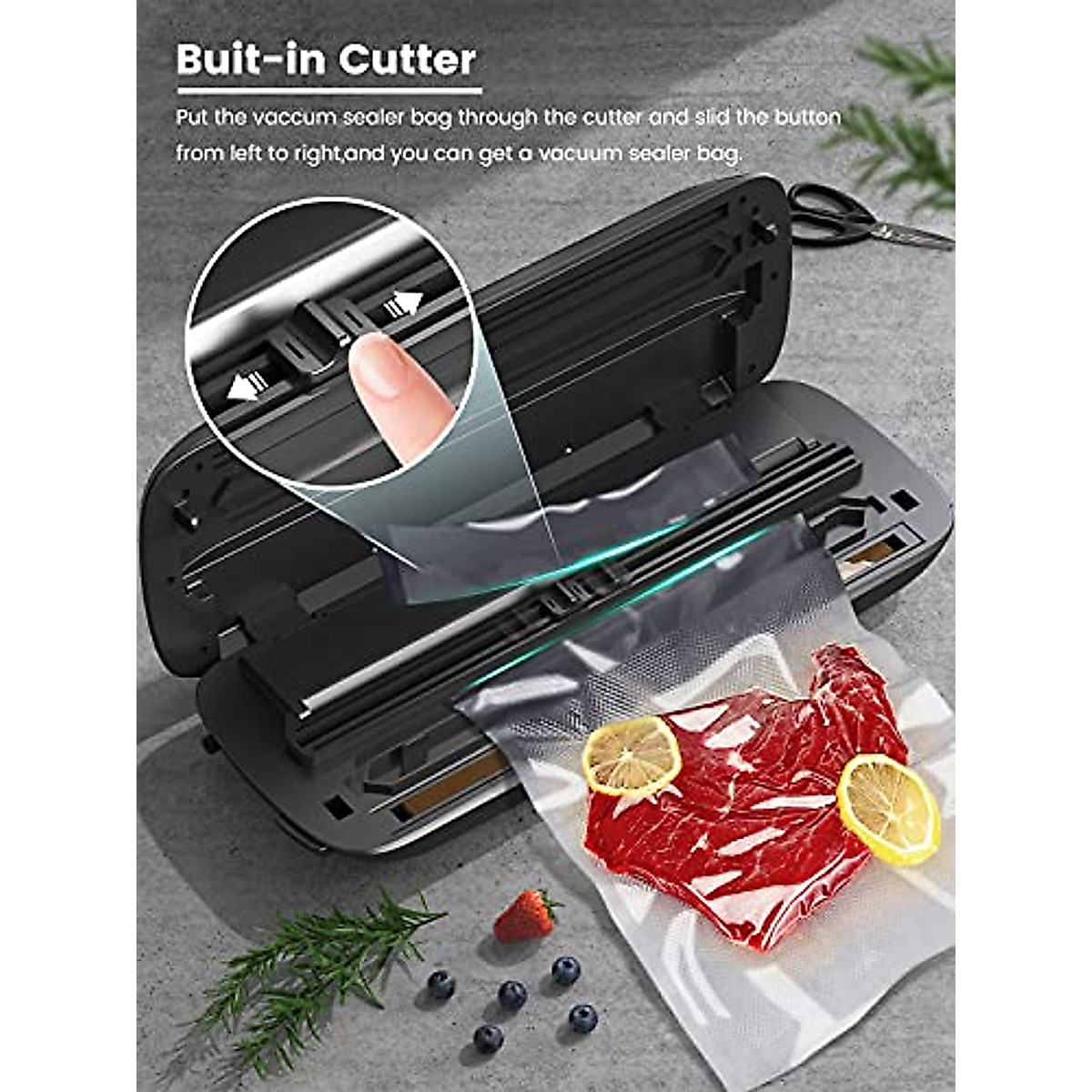 TRUDIN Food Vacuum Sealer Machine With 【Dry & Moist】 Sealing Modes, Automatic Vacuum Sealer for Food Preservation With Starter Kit, Built in Cutter, Led Indicator, Easy to Clean Storage