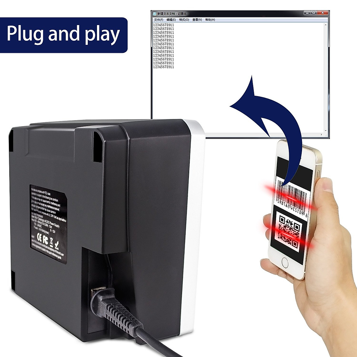 2D QR Barcode Scanner,Symcode Omnidirectional Hands-Free Automatic Barcode Reader Able to Read PDF417 on ID Card,Driver's License,Passport