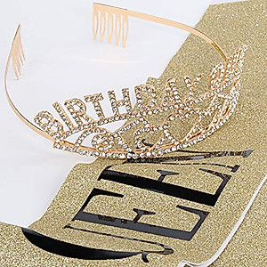 Birthday Crowns for Women, Didder Birthday Queen Rhinestone Tiara & Sash Kit,Birthday Tiaras and Crowns for Women Gold Crown for Girls Birthday Girl Crown 21 Glitter Birthday Sash for Women Gift Party