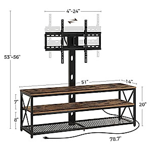 Seventable TV Stand with Mount and Power Outlet 51", Swivel TV Stand Mount for 32/45/55/60/65/70 inch TVs, Height Adjustable TV Entertainment Center with Cable Management, Rustic Brown