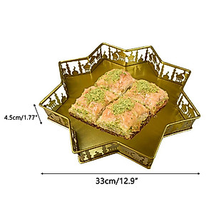 WYHFA Eid Mubarak Plate Iron Serving Tray, Ramadan Food Serving Tray Plate Dessert Pastry Candy DIY Display Tray for Eid Mubarak Party Decoration
