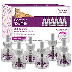 Comfort Zone Cat Calming Diffuser Refills Value Kit: 6 pack; Pheromones to Reduce Stress, Spraying & Scratching