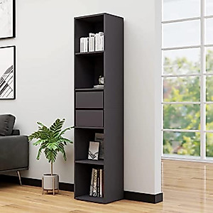WIFESE Bookshelf Book Cabinet 14.2"x11.8"x67.3" Cubby Storage Organizer Record Player Stand Bookcase with Doors Bookshelf with Cabinet Storage Shelf for Living Room Small Cabinet Gray