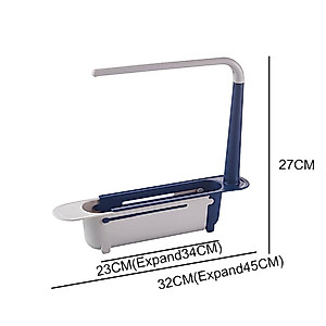 Yuwaakoo Sink Telescopic Rack Adjustable Length Telescopic Sink Storage Rack Holder Storage Sponge Soap Holder with Dishcloth Hanger Expandable Storage Drain Basket for Home Kitchen, Blue