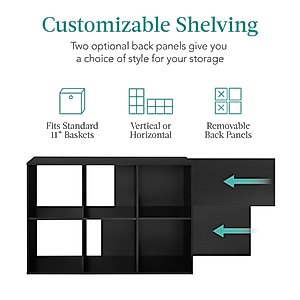 Best Choice Products 6-Cube Storage Organizer, 11in Shelf Opening, Bookcase, Display Shelf, Customizable w/ 3 Removable Back Panels – Black