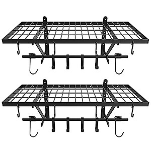 tonchean Garage Shelving Wall Mounted 2 Pack with Bike Hooks Garage Wall Shelves 14”x32“ Garage Floating Shelves Garage Storage Shelves Heavy Duty Wall Mount, 500lb Weight Capacity