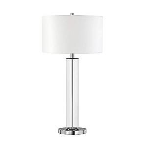 Harlow 29" Tall Table Lamp with Fabric Shade in Clear Glass/Polished Nickel/White