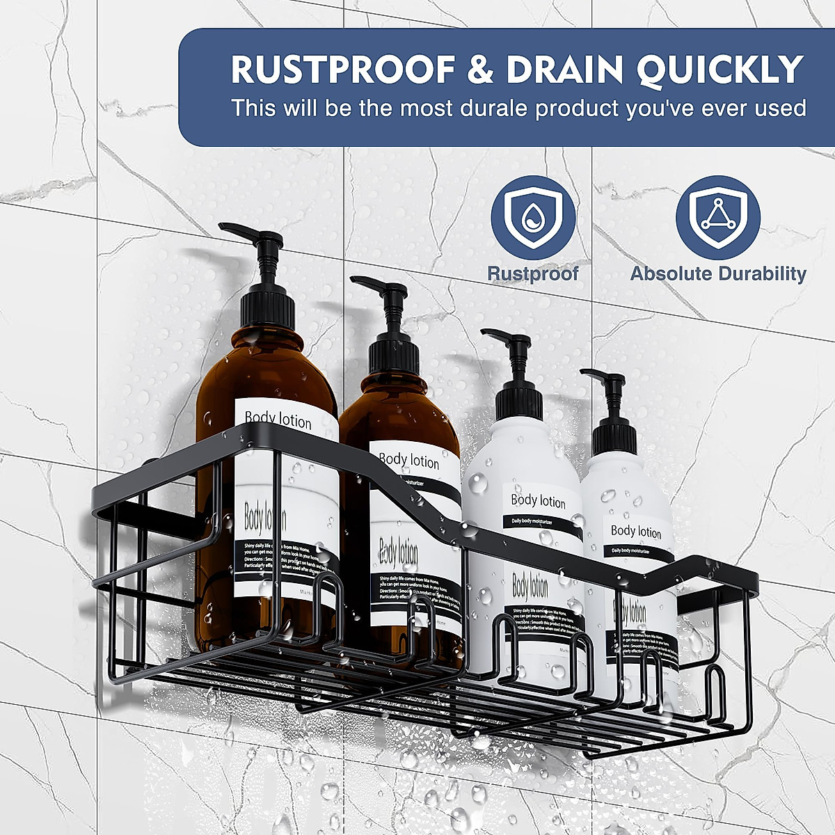 Hometu Adhesive Shower Caddy,6 Pack Rustproof Stainless Steel Bath Organizers With Large Capacity,Suction Cup Versatile Hanging Shelf,No-Drilling Bathroom Shower Organizer,Heavy Duty Shower Holder