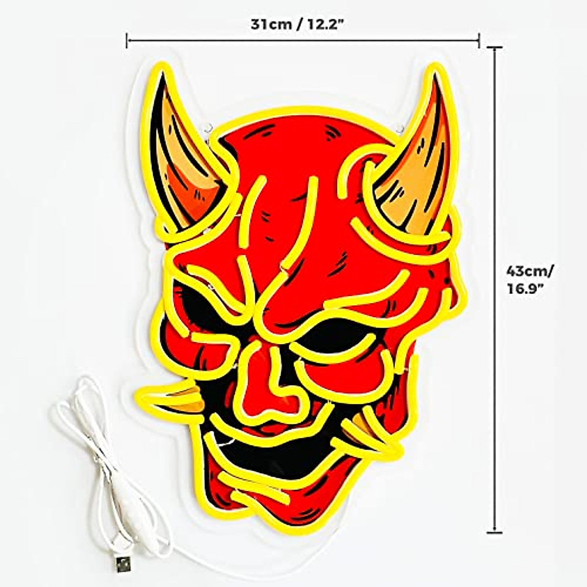 GGK Hannya Mask Neon Sign for Game Room, Tattoo Shop, Tattoo Studio Decor LED Anime Neon Light Wall Sign Cool Room Accessory for Teen, Live Streamer, Influencer, Japanese Demon Evil Spirit Hannya Sign Anime Neon Artwork (Hannya Mask)