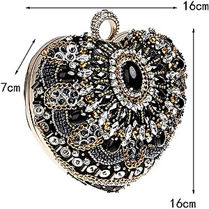 Purses & Totes, Evening Clutches & Crossbody Bags Evening Clutch Bags Beads Clutch Heart Shape Black Autumn Women Crystal Rhinestone Bag Formal Dress Handbags