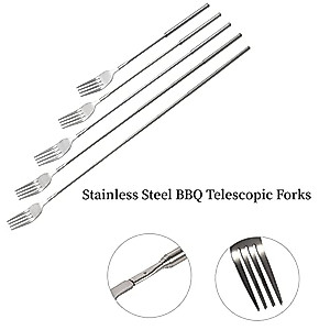 5Pcs Extendable Forks, Stainless Steel BBQ Telescopic Forks 8.7-25.4Inch Dessert Long Handle Fork Cutlery Barbecue Telescopic Toasting Dinner Fruit Dessert Cutlery Forks