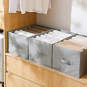 Qozary 3 Pack Clothes Organizer for Folded Clothes, 6 Grids Wardrobe Clothes Organizer for Jeans, Sweater Organizer for Closet, Foldable Closet Storage Bins for Pants, T-Shirts, Sweaters, Leggings