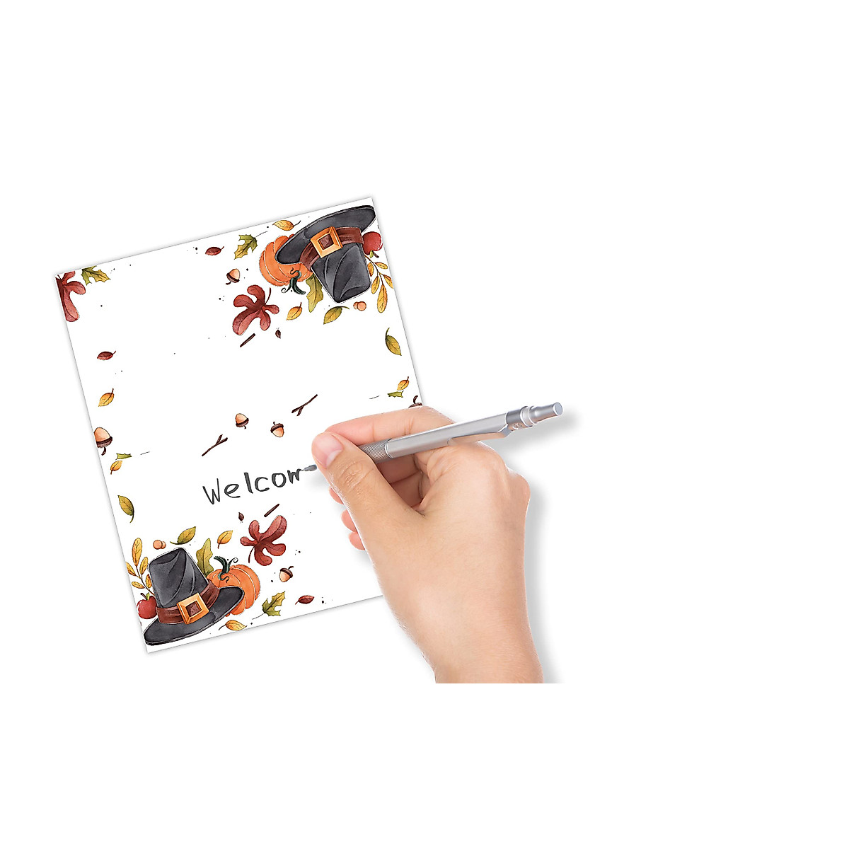 Table Place Card, Fall Thanksgiving Themed Tent Style Cards, Pack of 25 Half-Fold Reception Place Card with Top Hat and Pumpkin, Perfect for Thanksgiving Dinner, Party, Birthday, Wedding, Banquet A09