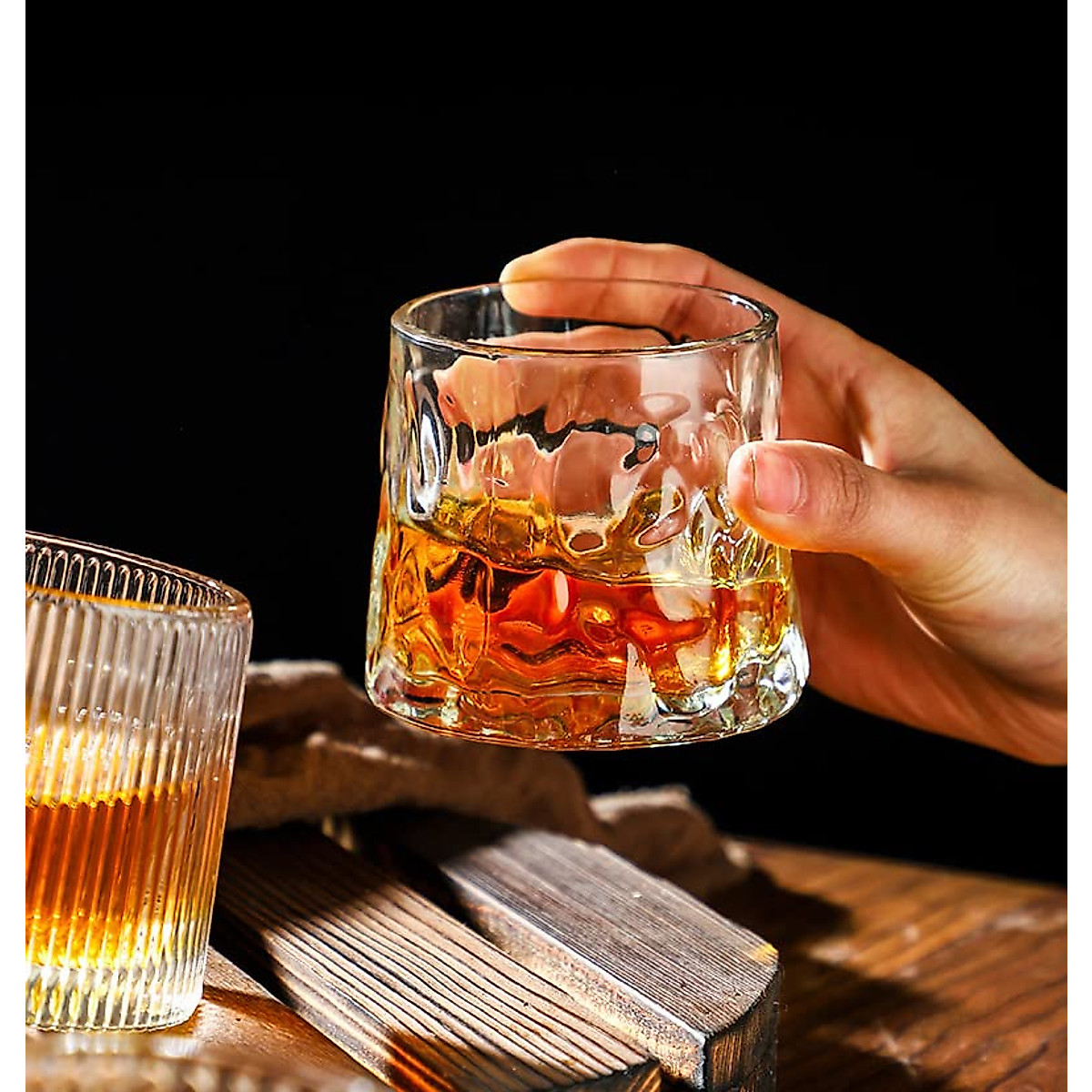 4 Pack Crystal Whiskey Glasses, Old Fashioned Lowball Bar Tumblers for Drinking Bourbon, Scotch Whisky, Cocktails, Cognac