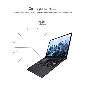 ASUS VivoBook S 14 OLED Slim Laptop, 14” 2.8K 16:10 Display, Intel Evo Platform, Intel Core i7-12700H CPU, 16GB RAM, 512GB SSD, Windows 11 Home, Indie Black, K3402ZA-DB74
