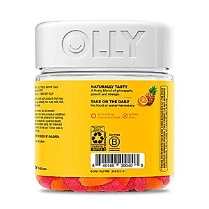 OLLY Hello Happy Gummy Worms, Mood Balance Support, Vitamin D, Saffron, Adult Chewable Supplement, Tropical Zing - 60 Count