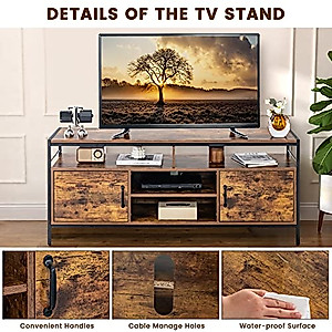Tangkula TV Stand for TVs up to 65”, 58” TV Console Table w/Side Cabinets & Adjustable Shelf, Entertainment Center Media Console w/Cable Manage Holes, TV Storage Cabinet for Living Room (Rustic Brown)