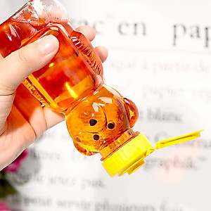 4 Pieces Juice Bear Bottles Honey Bear Drinking Bottles Plastic Reusable Drinking Cups with 4 Pieces Soft Silicone Straws for Daily Drinking Supplies (Yellow)