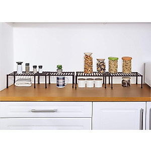 STORAGE MANIAC Set of 4 Kitchen Rack, Expandable Kitchen Storage Rack, Kitchen Shelf Organizer Rack, Adjustable Kitchen Bakers Rack, Kitchen Organization Shelf Rack for Cabinet, Bathroom, Bronze