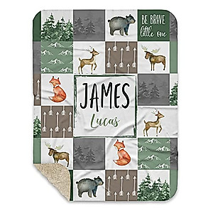 MDPrints Personalized Baby Blankets for Boys - Customized Baby Blanket with Name - Newborn Nursery Gift - Soft Plush Fleece (Woodland 214)