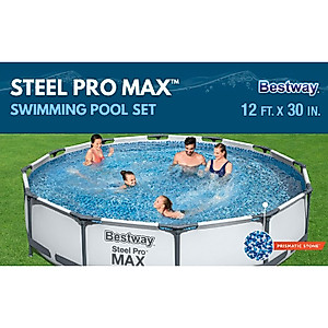 Bestway Steel Pro MAX 12 Foot x 30 Inch Round Metal Frame Above Ground Outdoor Backyard Swimming Pool Set with 330 GPH Filter Pump