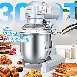 LEEVOT 30Qt Commercial Food Mixer, Commercial Dough Mixer 1250W 3-Speeds Adjustable, Heavy Duty Electric Stand Mixer with Stainless Steel Bowl for Kitchenaid and Pizzeria (Simple)