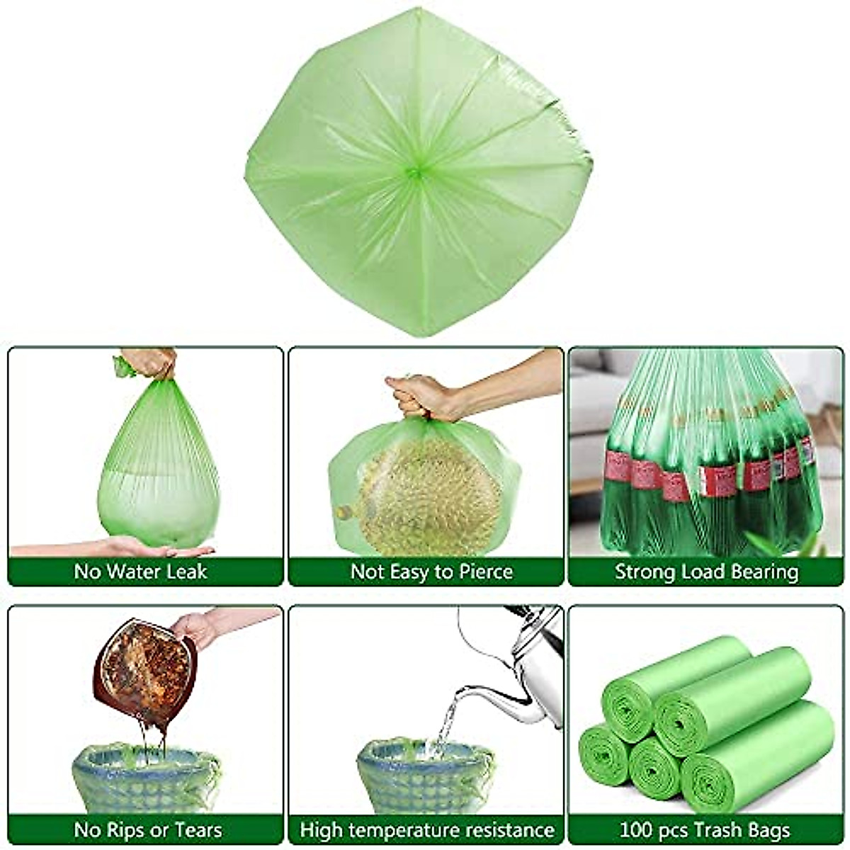 Biodegradable Trash Bags 100 Counts, 20L Small Bin Liner Recycle 4-6 Gallon Garbage Bag, Thick Degradable Rubbish Bag Compostable For Food/Household/Garden Waste in Kitchen,Office,Home,pet