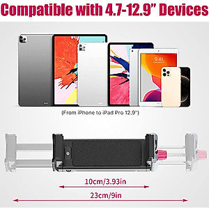 Aluminum iPad Tripod Holder Mount - U-pad III 7.9-12.9in Metal iPad Tripod Adapter w Cold Shoe 2 Acra Swiss QR Mount Adjustable Universal Tablet Clamp Video Recording for iPhone iPad Air Mini