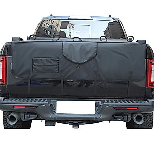 IKON MOTORSPORTS Tailgate Pad, Compatible With Most Trucks 53Inches Width Pickup, Black PVC Tailgate Pad w/ 5-Bike Straps & 1 Tool Bag