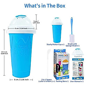 Slushy Maker Cup - Tik Tok Magic Quick Smoothie Cup, Homemade Slush and Shake Maker, Double Layer Silica Pinch Cup with Spoon & Cleaning Brush for Ice Cream Maker, Milkshake, Summer - Blue