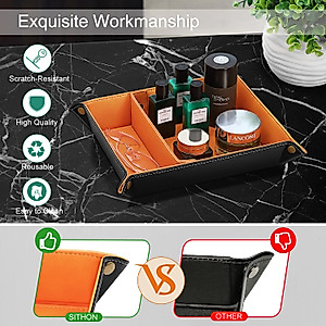 SITHON Valet Tray Desktop Storage Organizer – Removable 2 Compartments Catchall Tray Bedside Vanity Tray Nightstand Caddy Holder Desk Storage Plate, Orange