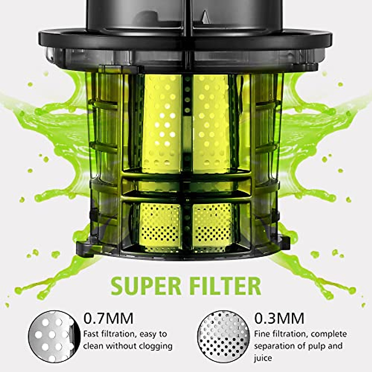 Slow Masticating Juicer, AAOBOSI 80MM Large Feed Chute Cold Press Juicer Machine w/ 2 Filler Openings, Reverse Function & Quiet Motor for High Nutrient Fruits Vegetables (Gray)