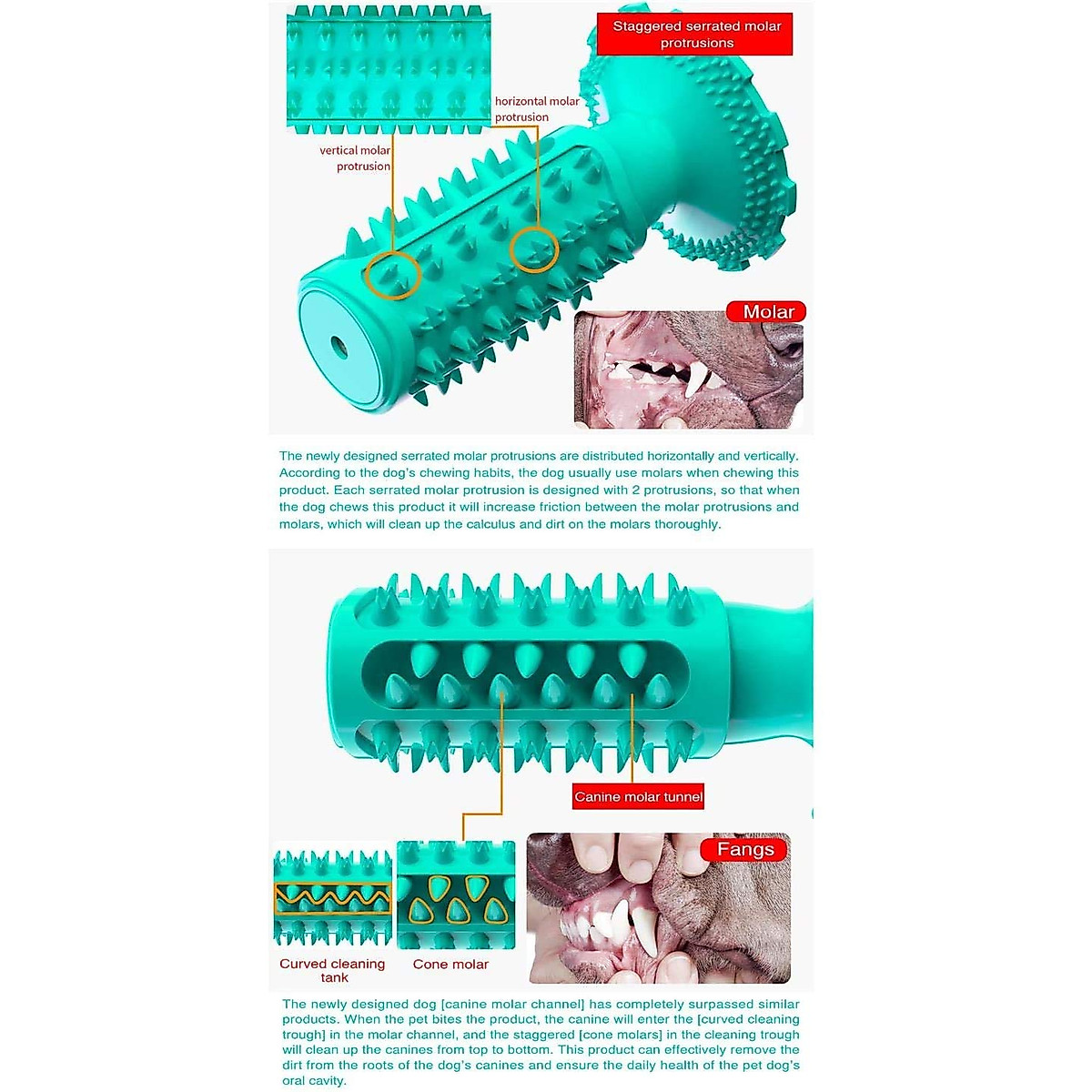 Erichome Dog Toothbrush Chew Toy - Puppy Dog Teeth Cleaning Stick - Natural Rubber Dental Toothbrush Toys for Dog,2PC with Finger Toothbrush (Squeak)