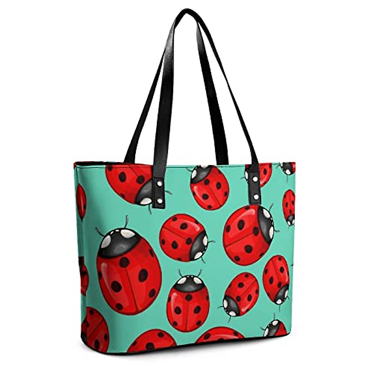 Womens Handbag Ladybug And Ladybird Green Background Leather Tote Bag Top Handle Satchel Bags For Lady