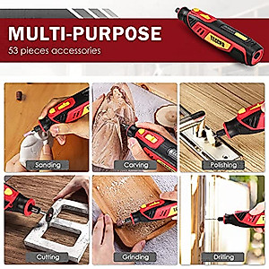 4V Cordless Rotary Tool, 5-Speed 25000RPM TECCPO Mini Power Rotary Tool with 53 Accessories, Rechargeable Rotary Tool for Grinding, Polishing, Wood Carving, Engraving, Soft Metal Drilling, Cutting