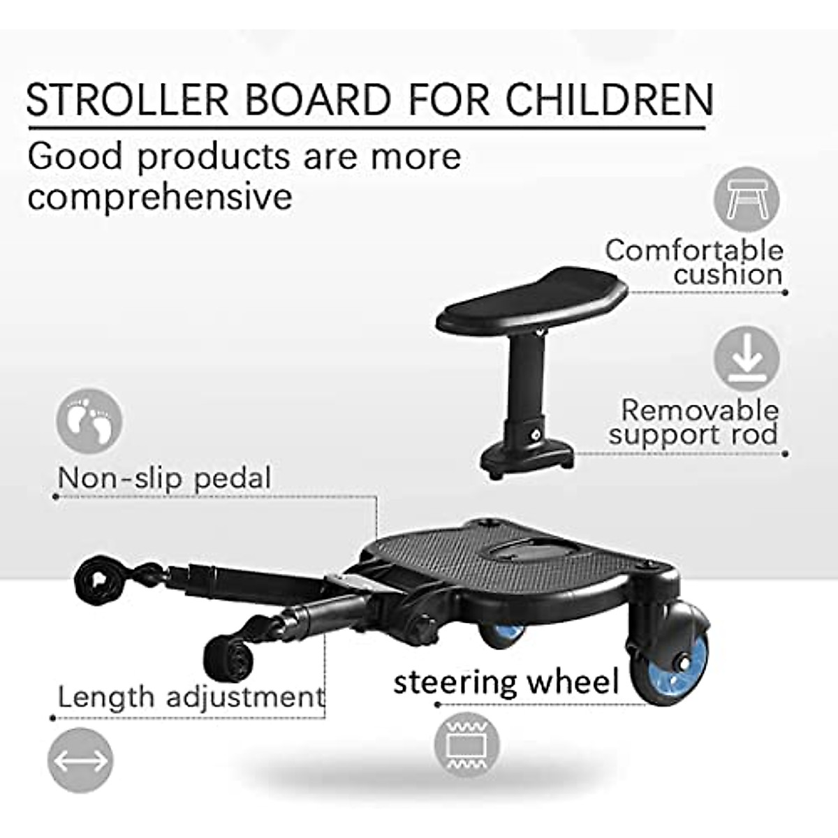 Universal Stroller Board with Detachable Seat,Stroller Glider Board Suitable for Most Brands of Strollers, Holds Children Up to 55lbs (Blue)