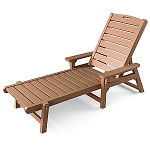 Hitwby Chaise Lounge Outdoor, 5 Adjustable Lounge Chair, Support up to 350 lbs, Reclining All Weather Poly Lumber Chairs for Poolside, Porch, Patio, Light Brown, 77L 22W 17H