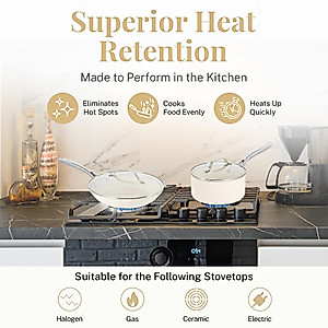 Gotham Steel 12 Pc Ceramic Pots and Pans Set Non Stick, Kitchen Cookware Sets, Pot and Pan Set, Ceramic Cookware Set, Non Toxic Cookware Set, Non Stick Pots and Pan Set, Dishwasher Safe - Cream White