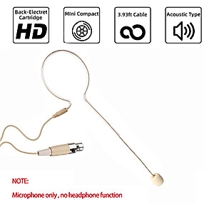 Sujeetec Headset Headworn Microphone - 3 Pin Mini XLR Head Microphone for AKG Samson Wireless System & Bodypack Transmitter – Beige Single Earhook Omnidirectional Headset Head Mic