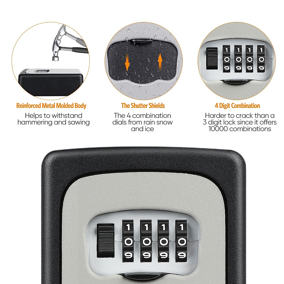 Key Lock Box Wall Mounted, Fayleeko 4 Digit Combination Lockbox for Outside, House Keys - 5 Keys Capacity, Key Safe Security Storage Lock Box for Indoor, Outdoor, Garage, Garden, Store (1-Pack, Gray)