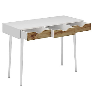SogesHome 43.3 Computer Desk, Home Office Work Table with 3-Drawers, Gaming Working Writing Table, White&Teak