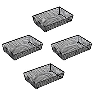 BYCY 4 Pack Silverware Drawer Organizer, Mesh Utensil Organizer for Kitchen Storage, Black Steel Metal Mesh Tray for Flatware Fork Spoon Knife (9 x 6 x 2 Inch)